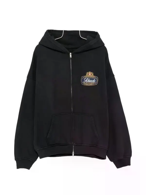 Rhude Logo-print Zip-up Hoodie - Black