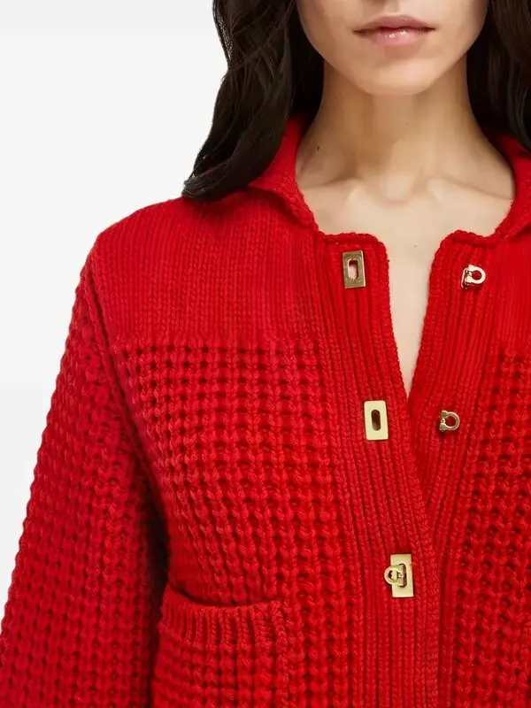FERRAGAMO Wool Cashmere Cardigan With Gancini Buttons - Red