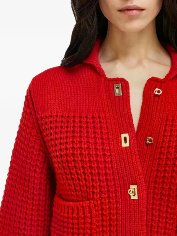 FERRAGAMO Wool Cashmere Cardigan With Gancini Buttons - Red
