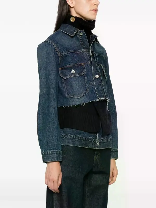 Sacai Raw-cut Knit-panelled Denim Jacket