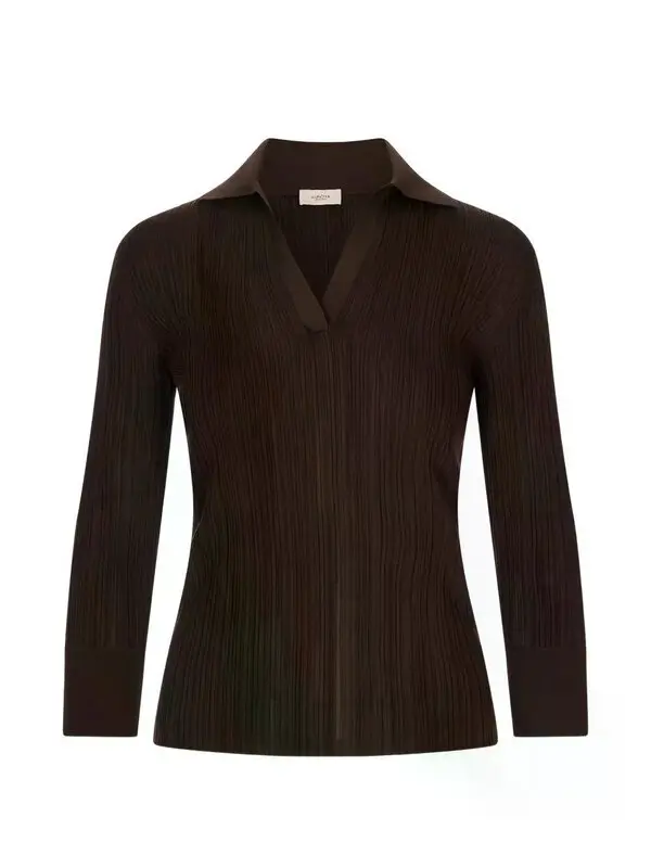 Agnona Ribbed Knit V-neck Long Sleeve Top - Brown