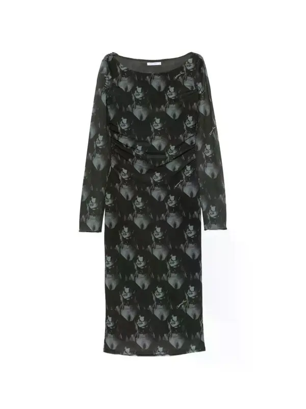 Patrizia Pepe Graphic Print Ruched Midi Dress - Green