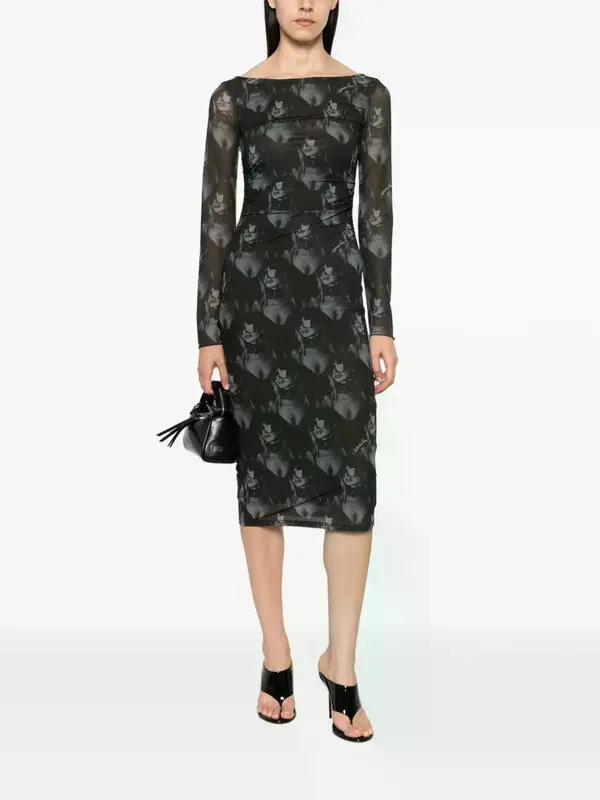 Patrizia Pepe Graphic Print Ruched Midi Dress