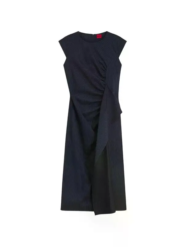Hugo Pinstripe-pattern Ruched Midi Dress - Blue
