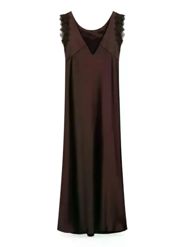 LUISA CERANO Lace-trim Maxi Dress - Brown