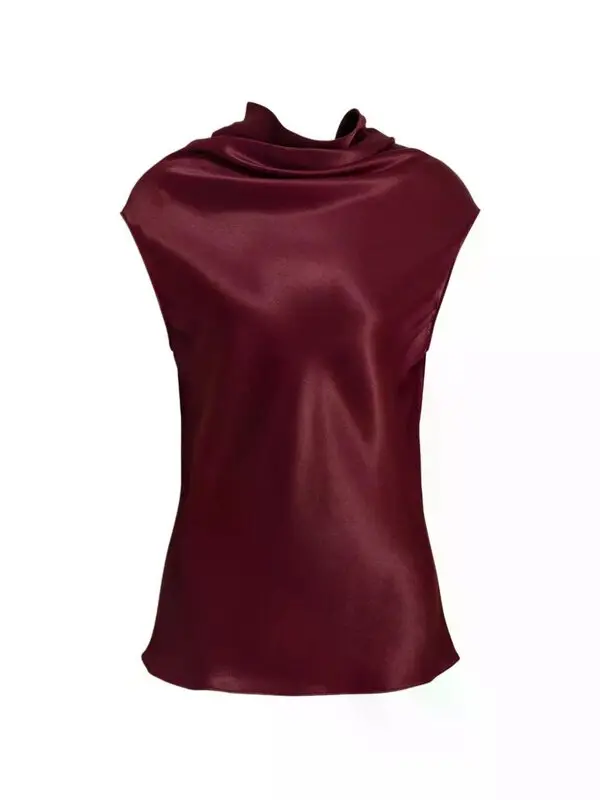 Alberta Ferretti Draped Sleeveless Satin Blouse - Red