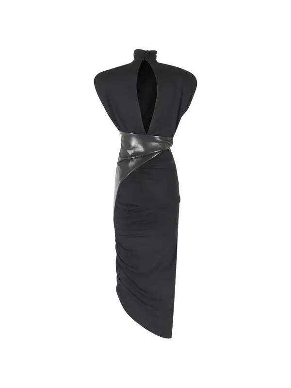 Andamane Asymmetrical Ruched Faux-leather Panel Dress