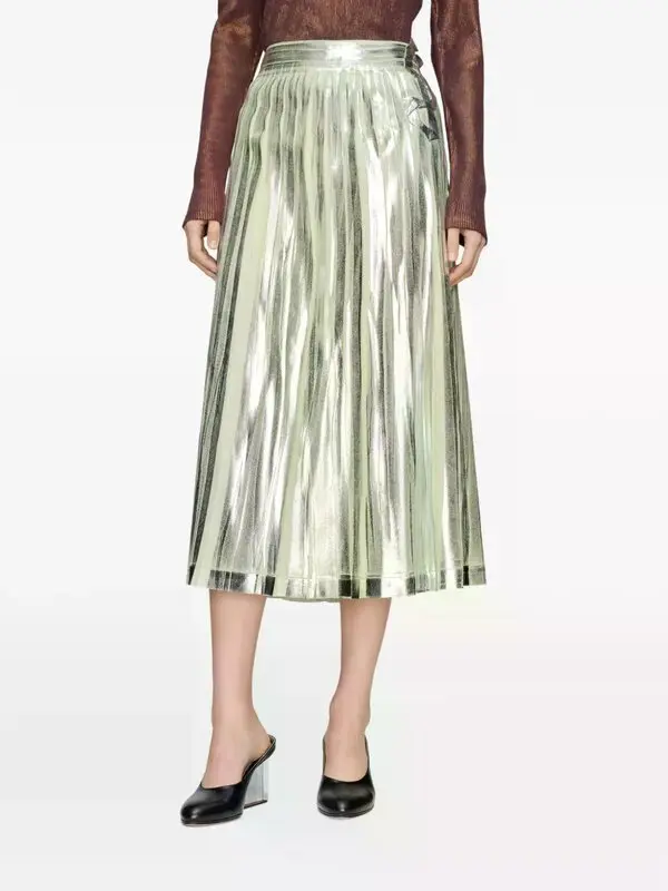 MAISON MARGIELA Foil Finish Pleated Midi Skirt - Silver