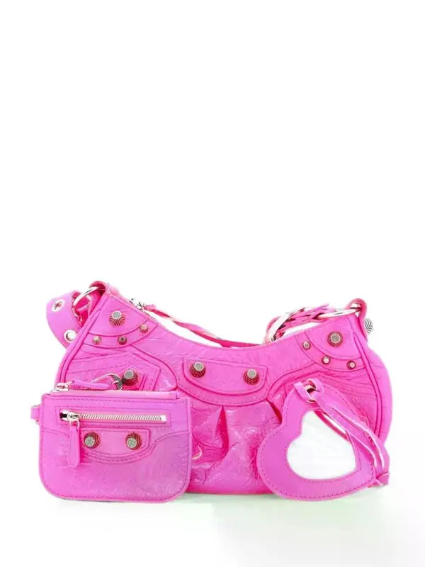 Balenciaga Le Cagole Giant Studs Shoulder Bag Leather Xs Hobo Bag - Pink