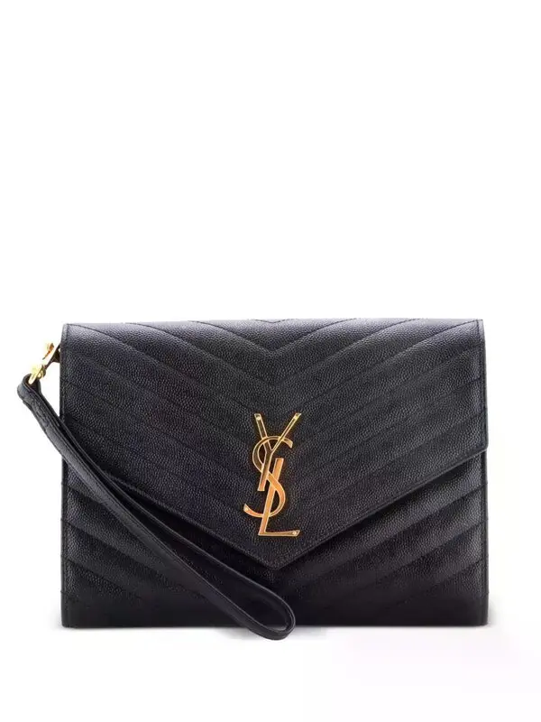 Saint Laurent Classic Monogram Envelope Wristlet Clutch Bag - Black