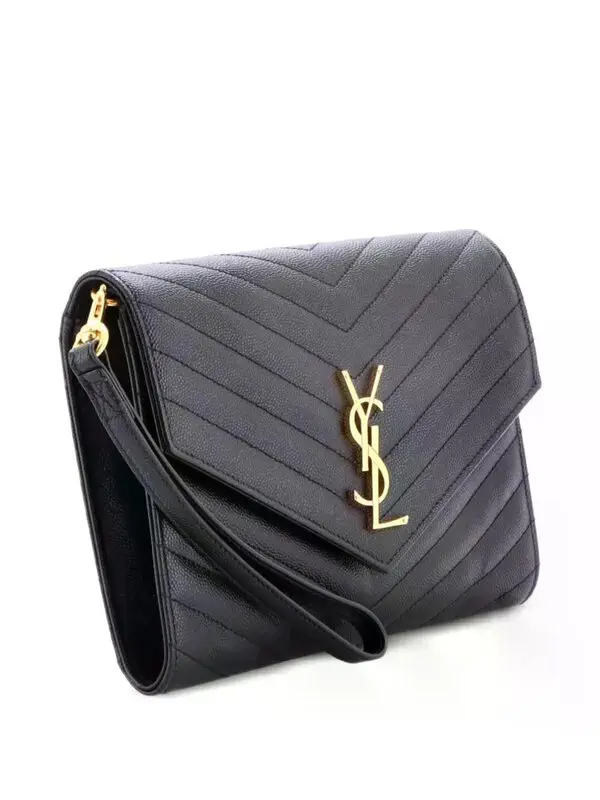 Saint Laurent Classic Monogram Envelope Wristlet Clutch Bag - Black