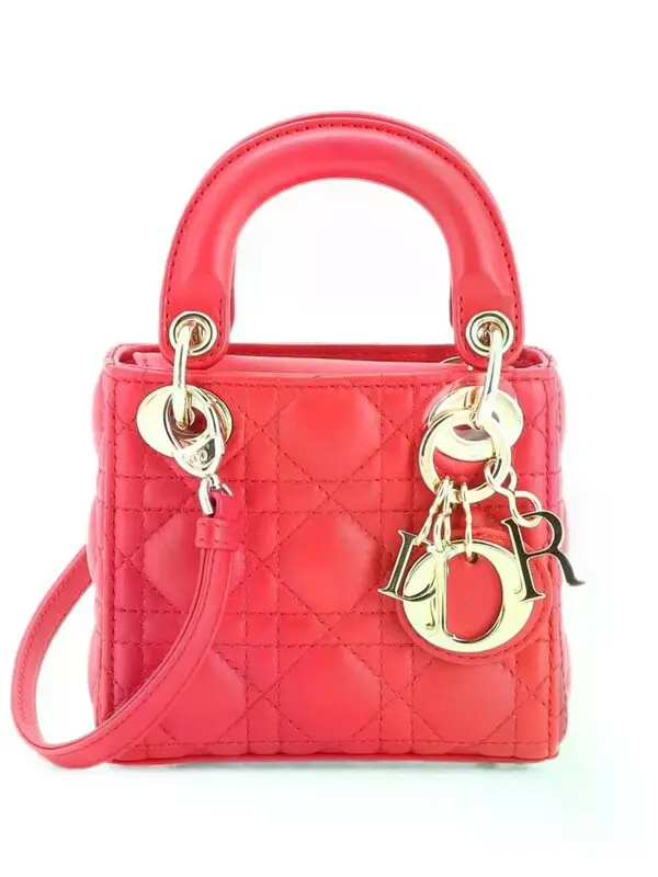 Dior Lady Bag Cannage Quilt Lambskin Micro Shoulder Bag - Red