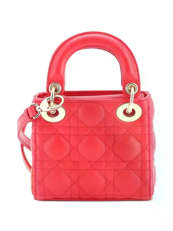 Dior Lady Cannage Quilt Lambskin Micro Shoulder Bag - Red