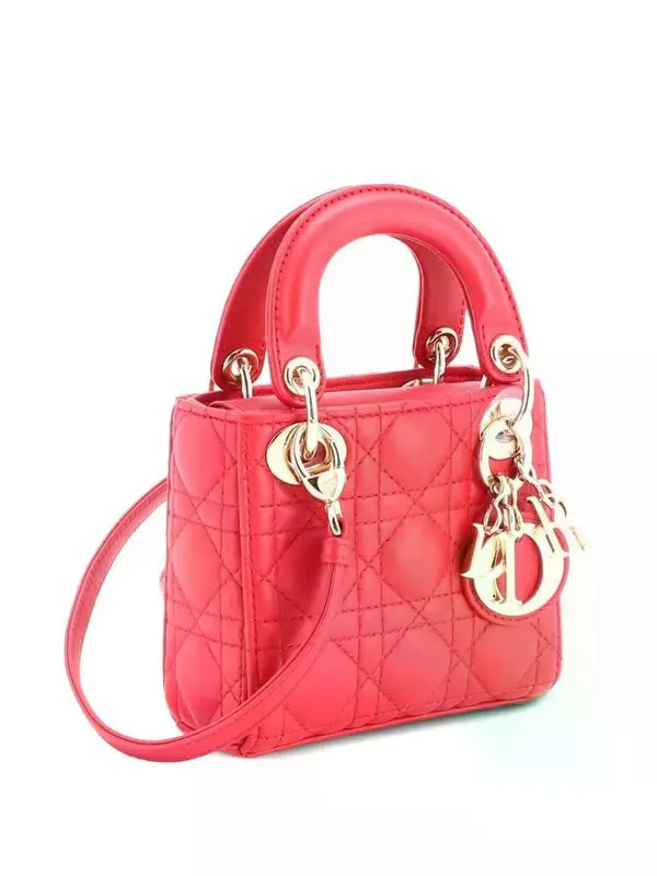 Dior Lady Cannage Quilt Lambskin Micro Shoulder Bag - Red