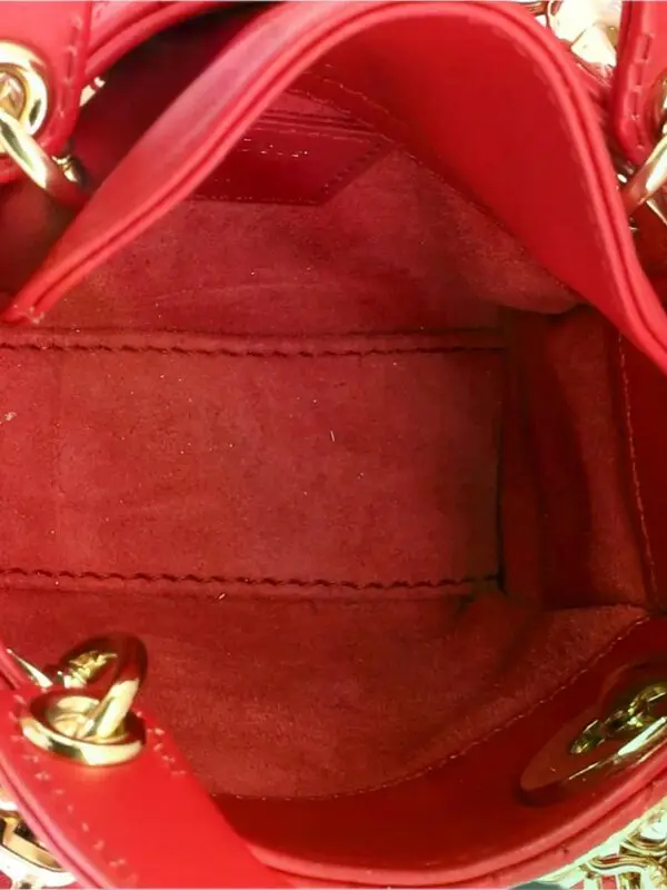 Dior Lady Cannage Quilt Lambskin Micro Shoulder Bag - Red