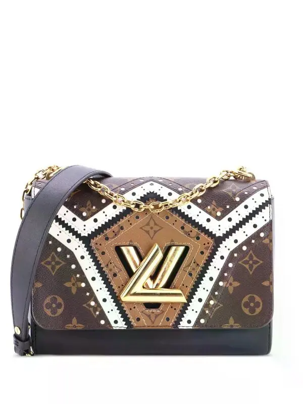 LOUIS VUITTON Twist Handbag Limited Edition Brogue Reverse Monogram Canvas And Leather Mm Shoulder Bag - Black