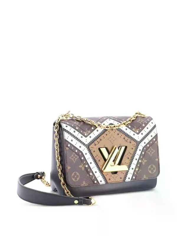 LOUIS VUITTON Twist Handbag Limited Edition Brogue Reverse Monogram Canvas And Leather Mm Shoulder Bag - Black