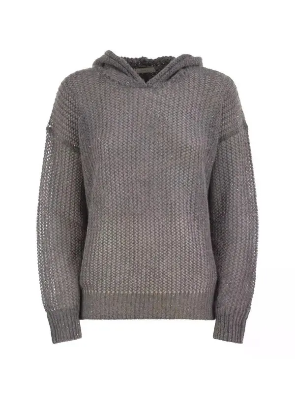 Peserico Sequin-embellished Open-knit Hoodie - Grey