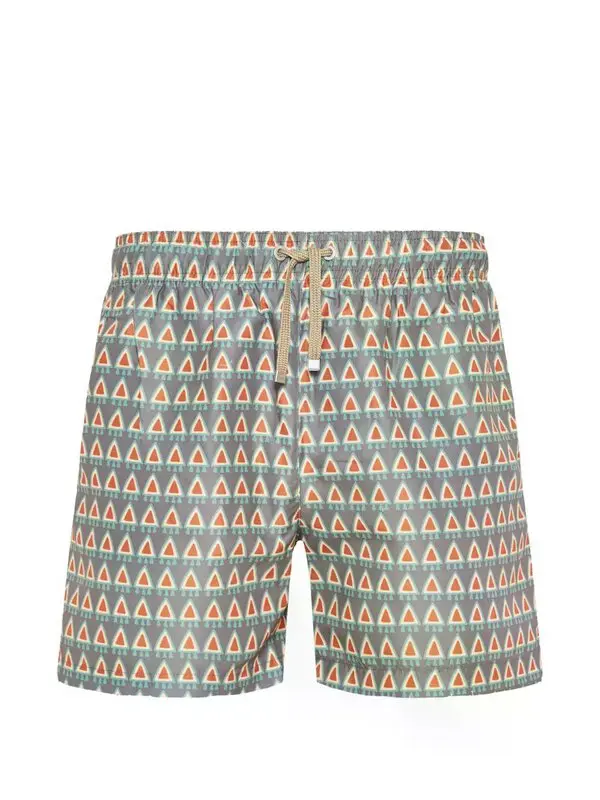 BENIBECA Baloch Geometric-print Drawstring-waist Swim Shorts - Grey