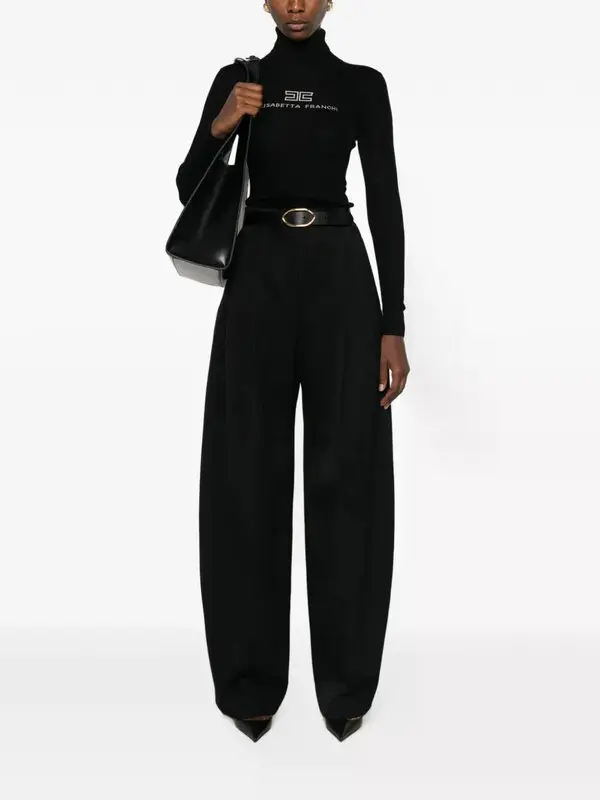 Elisabetta Franchi Logo-embroidered Roll-neck Sweater - Black