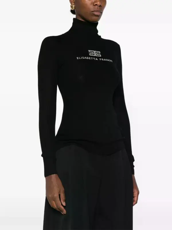 Elisabetta Franchi Logo-embroidered Roll-neck Sweater - Black