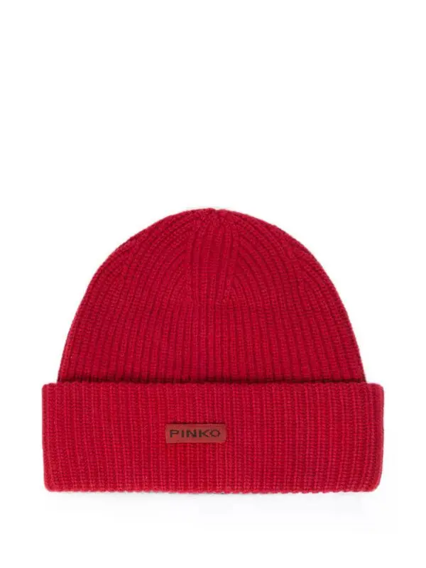 Pinko Ribbed-knit Logo-patch Beanie Hat