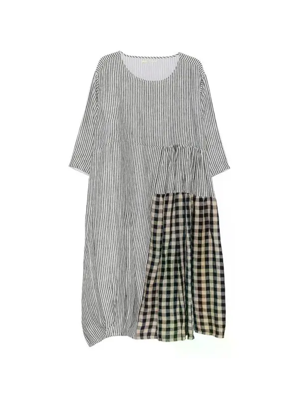 AODRESS Stripe-pattern Gingham-check Midi Dress