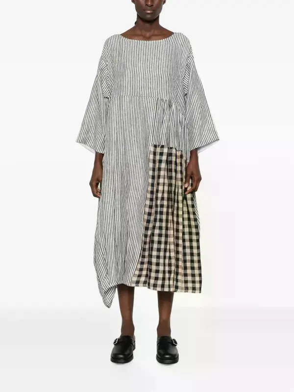 AODRESS Stripe-pattern Gingham-check Midi Dress