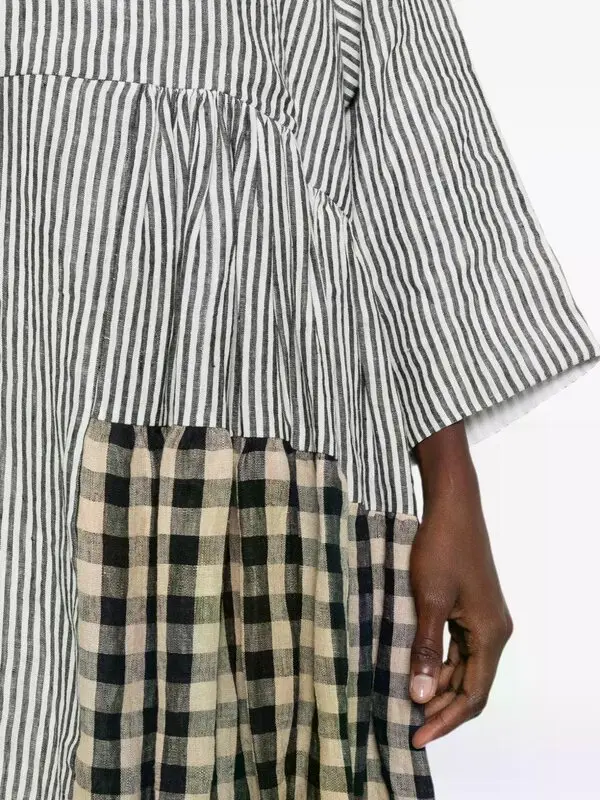AODRESS Stripe-pattern Gingham-check Midi Dress
