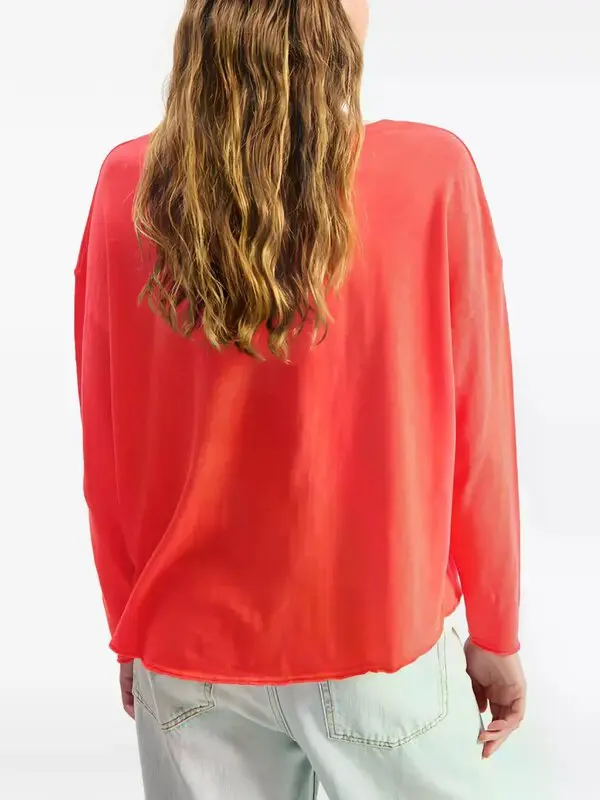 American Vintage Sonoma V-neck T-shirt With Slub Texture And Raw-cut Hem - Red