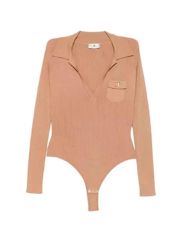 Elisabetta Franchi Ribbed-knit Logo-plaque Sweater - Neutrals
