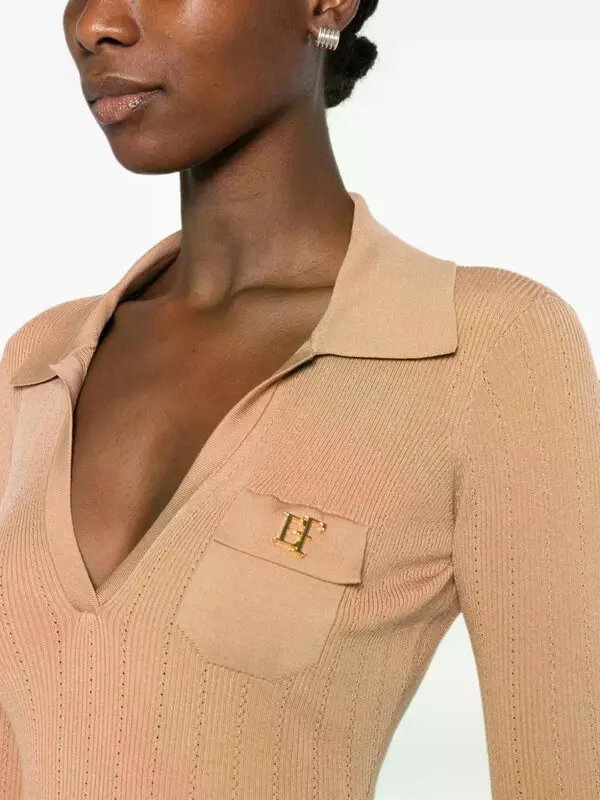 Elisabetta Franchi Ribbed Knit Logo Plaque Sweater