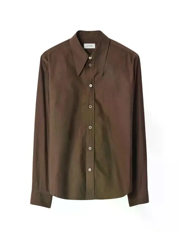 LEMAIRE Pointed Collar Shirt In Washed Cotton Silk - Brown