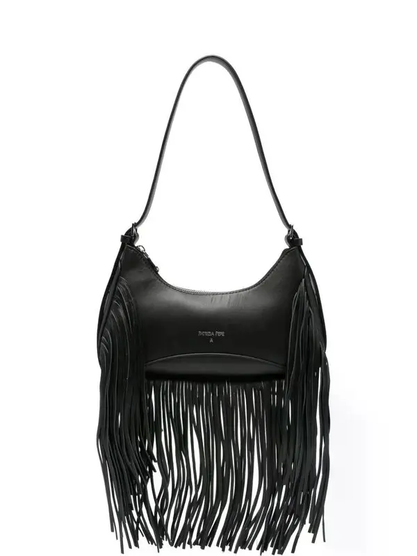 Patrizia Pepe Fringe-detail Leather Shoulder Bag - Black