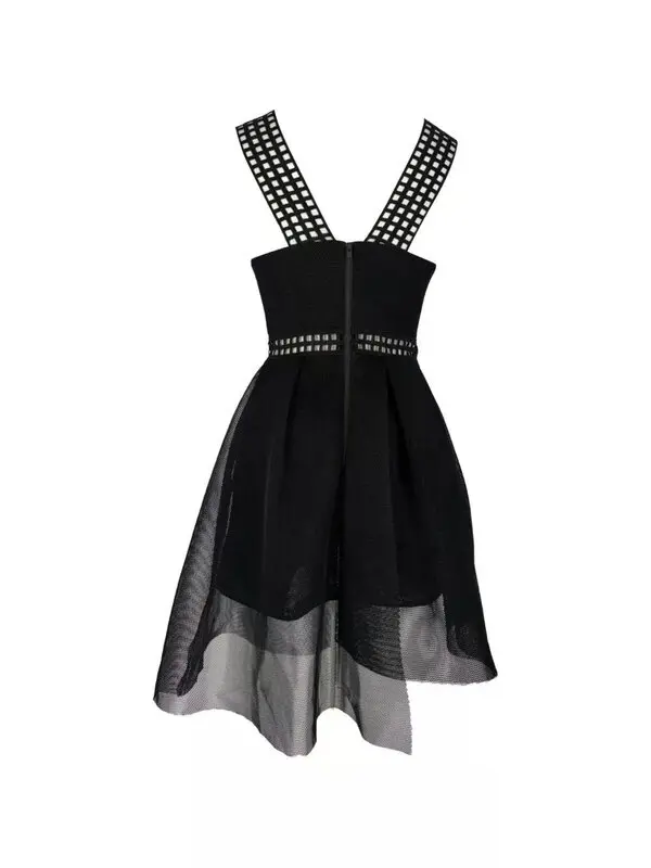 SELF-PORTRAIT Mesh Asymmetric Hem Dress - Black