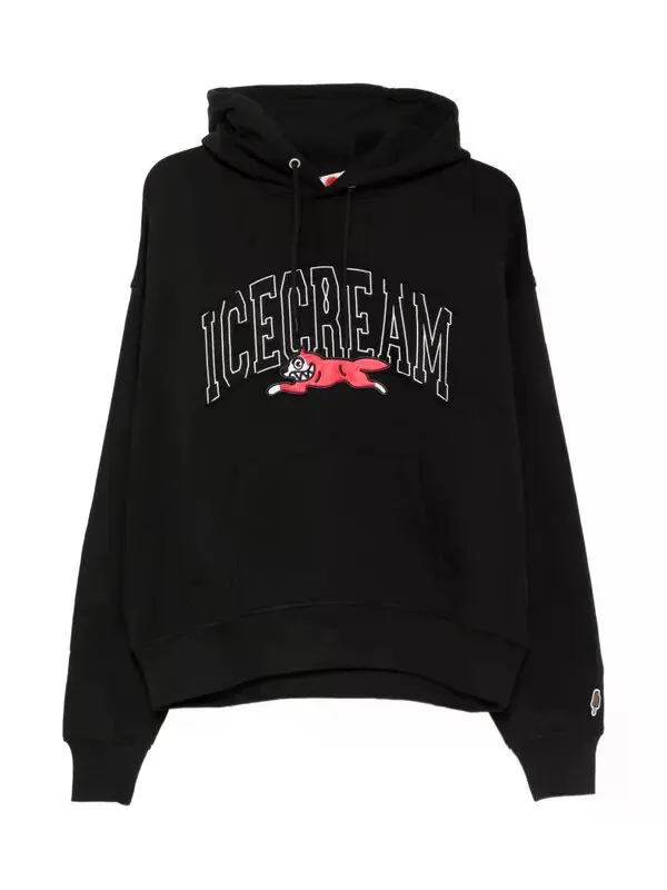 ICECREAM Logo Patch Drawstring Hoodie - Black
