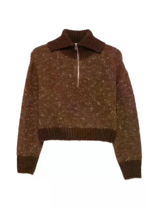 ALYSI Mélange Knit Half-zip Sweater - Brown