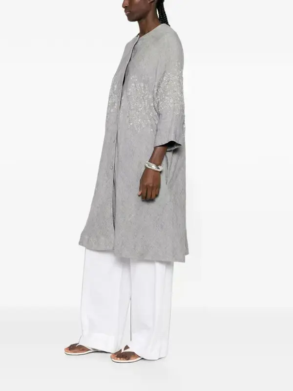 AODRESS Sequin-embellished Embroidered Coat - Grey