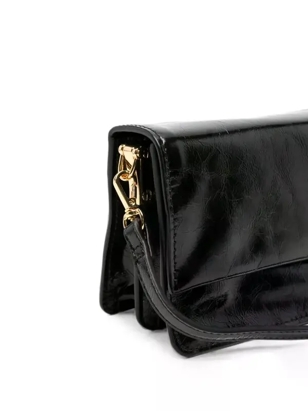 Patrizia Pepe Crinkle-effect Leather Clutch With Detachable Shoulder Strap