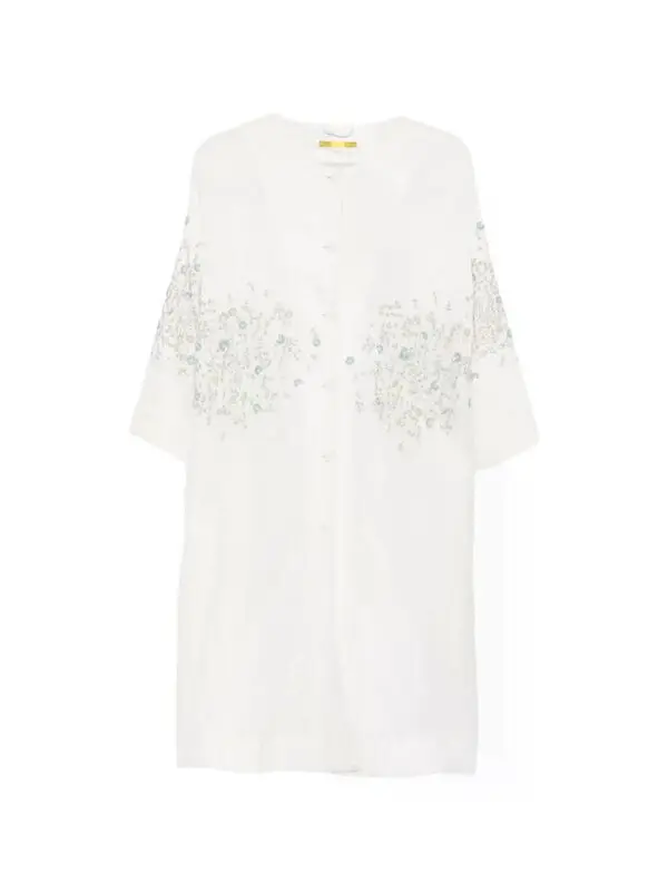 AODRESS Sequin-embellished Embroidered Coat - White