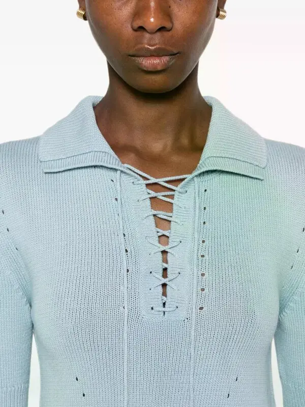 Ermanno Scervino Ribbed Knit Lace-up T-shirt - Blue