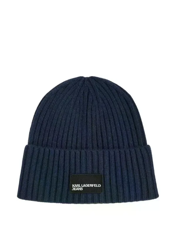 Karl Lagerfeld Ribbed Knit Beanie With Logo Patch