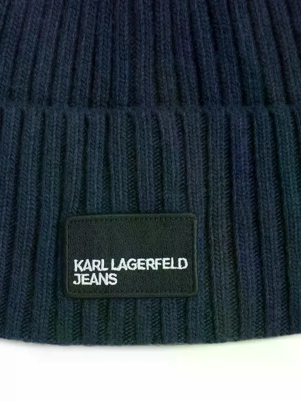 Karl Lagerfeld Ribbed Knit Beanie With Logo Patch