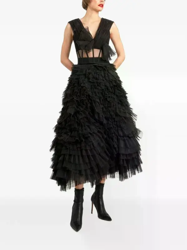 GEMY MAALOUF Tiered Ruffled Tulle Midi Skirt