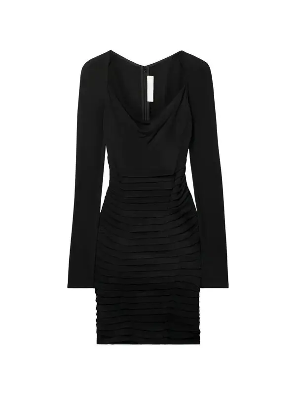 DION LEE Pintucked Stretch-jersey Mini Dress - Black