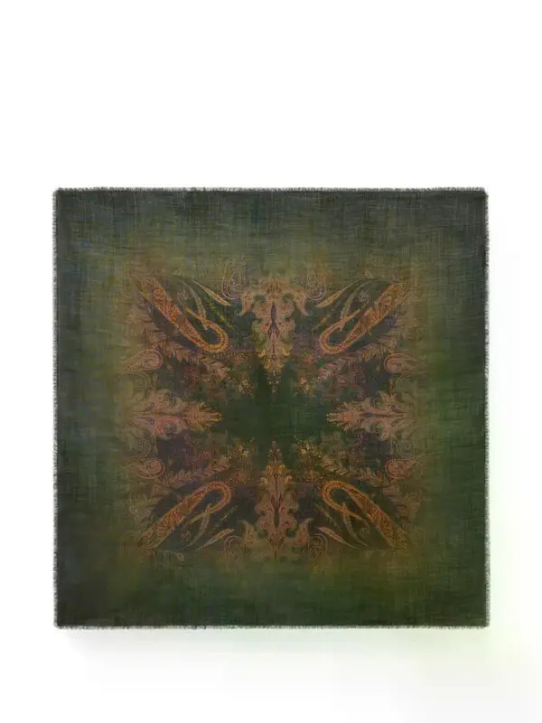 Etro Wool And Silk Scarf With Faded Floral Paisley Motif - Green