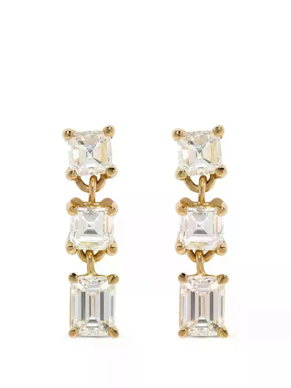 AZLEE Illusion Carre Diamond Drop Earrings - Gold