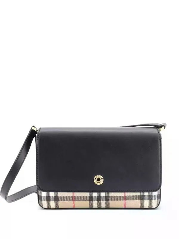 Burberry New Hampshire Shoulder Bag In Leather And Vintage Check Coated Canvas - Black