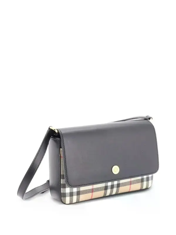 Burberry New Hampshire Shoulder Bag In Leather And Vintage Check Coated Canvas - Black