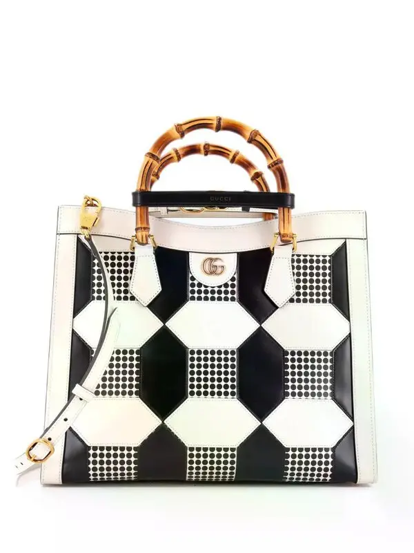 Gucci Diana Nm Bamboo Handle Printed Leather Medium Tote Bag - Black